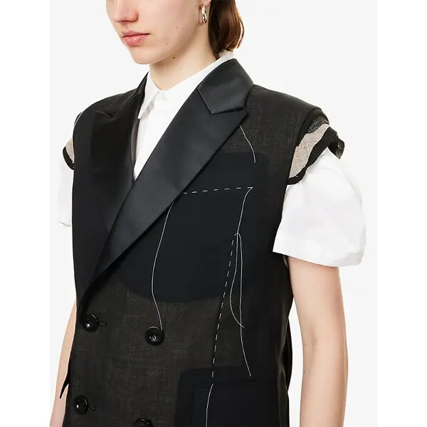 Sacai Sleeveless Wool And Organza Jacket