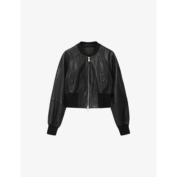 ALLSAINTS Suri Zip-up Cropped Leather Bomber Jacket - Black