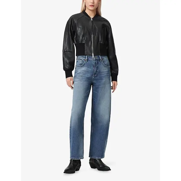ALLSAINTS Suri Zip-up Cropped Leather Bomber Jacket - Black