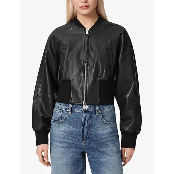 ALLSAINTS Suri Zip-up Cropped Leather Bomber Jacket - Black