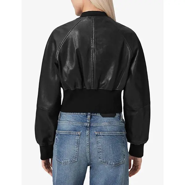 ALLSAINTS Suri Zip-up Cropped Leather Bomber Jacket - Black