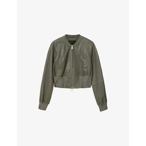 ALLSAINTS Suri Zip-up Cropped Leather Bomber Jacket - Caledone Green