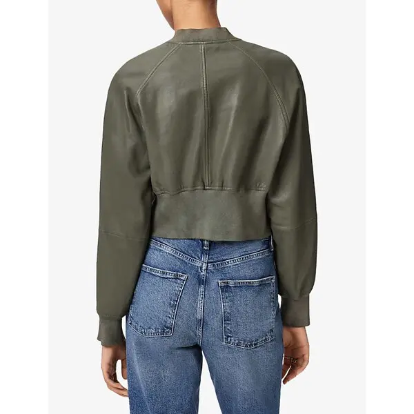 ALLSAINTS Suri Zip-up Cropped Leather Bomber Jacket - Caledone Green