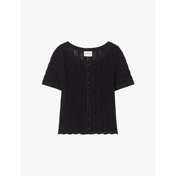 Claudie Pierlot Short-sleeved Button-front Crochet Top - Navy