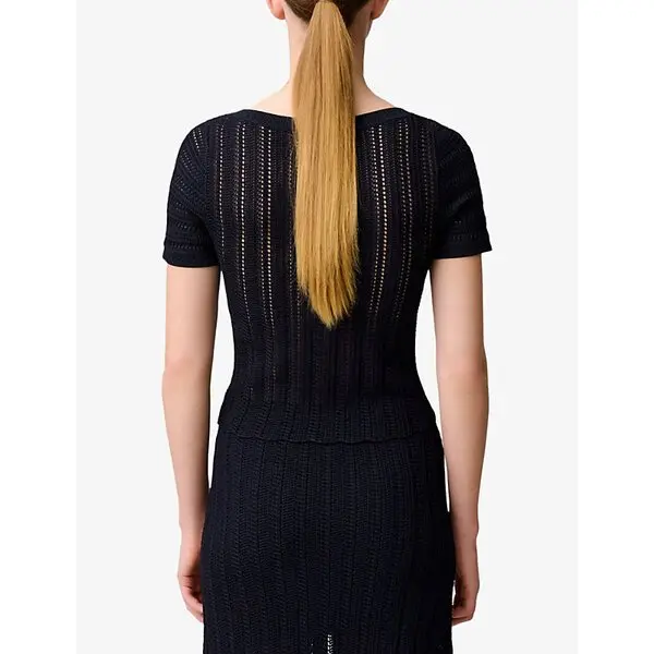 Claudie Pierlot Short-sleeve Crochet Top - Navy