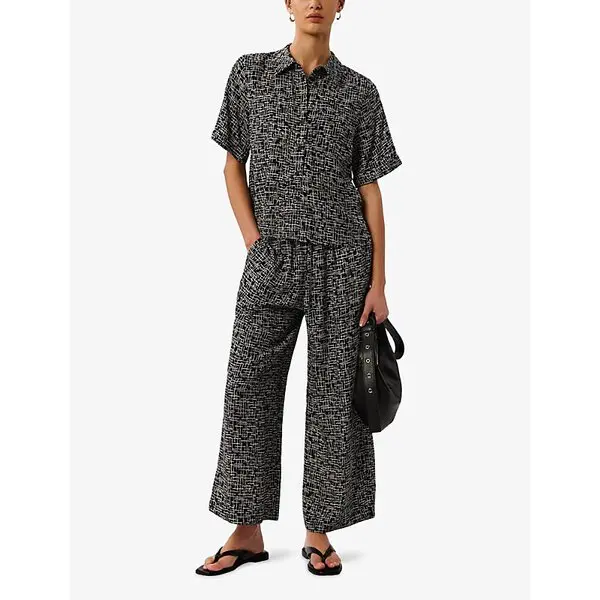 Whistles Grid-print Woven Trousers - Black