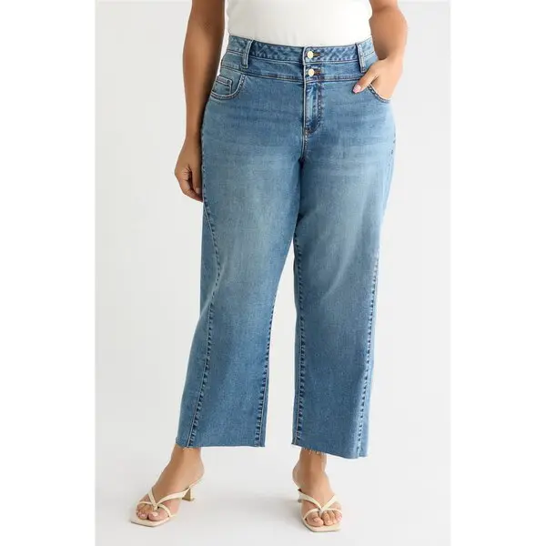 Kut From The Kloth High Waist Wide Leg Jeans With Raw Hem