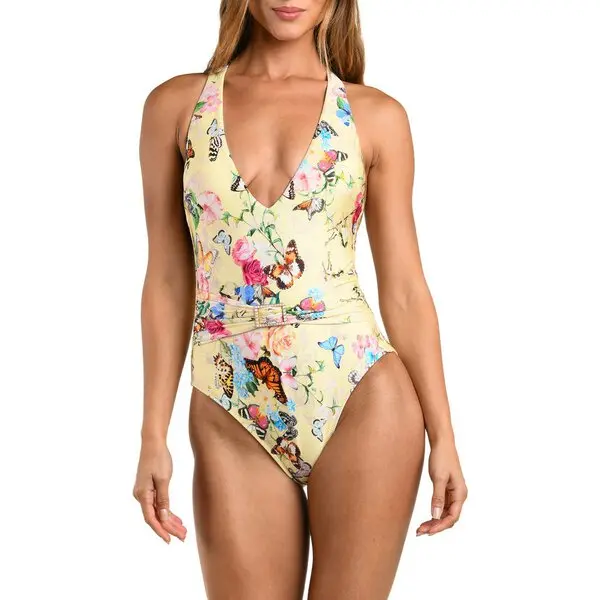 L'Agence Lisa Garden Butterfly One-piece Swimsuit - Yellow Multi