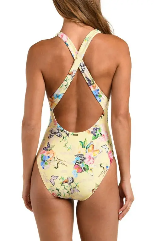 L'Agence Lisa Garden Butterfly One-piece Swimsuit - Yellow Multi