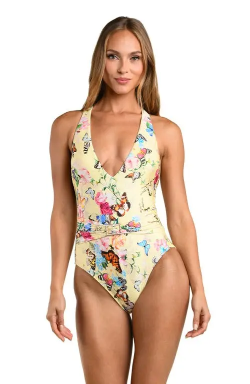 L'Agence Lisa Garden Butterfly One-piece Swimsuit - Yellow Multi