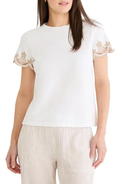 NIC+ZOE Deco Embroidered Slub Top - Paper White