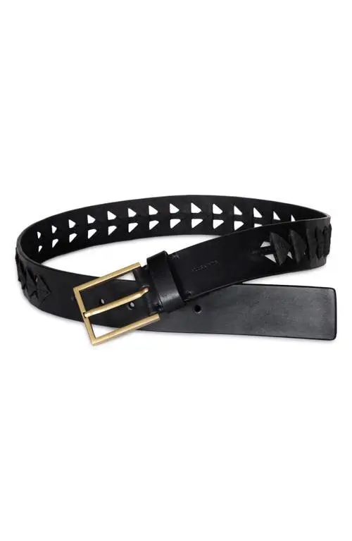 ALLSAINTS Triangle Slice Leather Belt - Black Antique Brass
