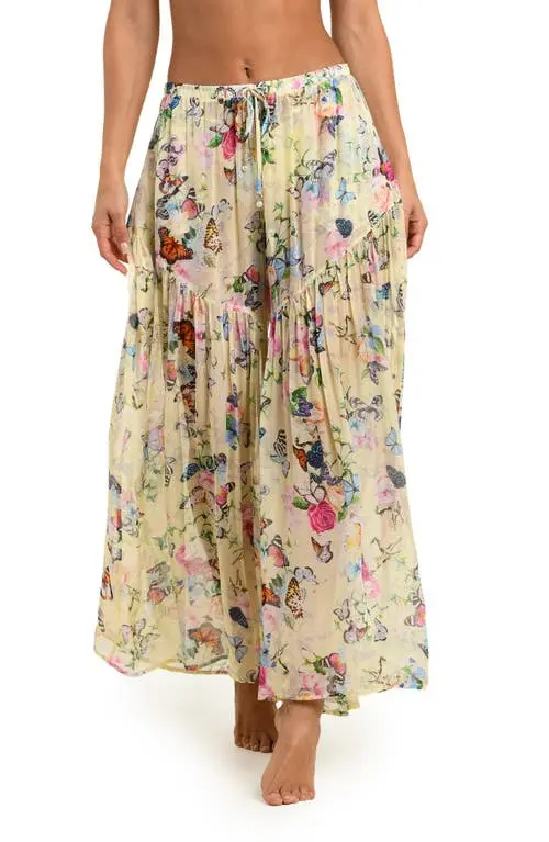L'Agence Garden Butterflies Wide Leg Cover-up Pants - Yellow Multi