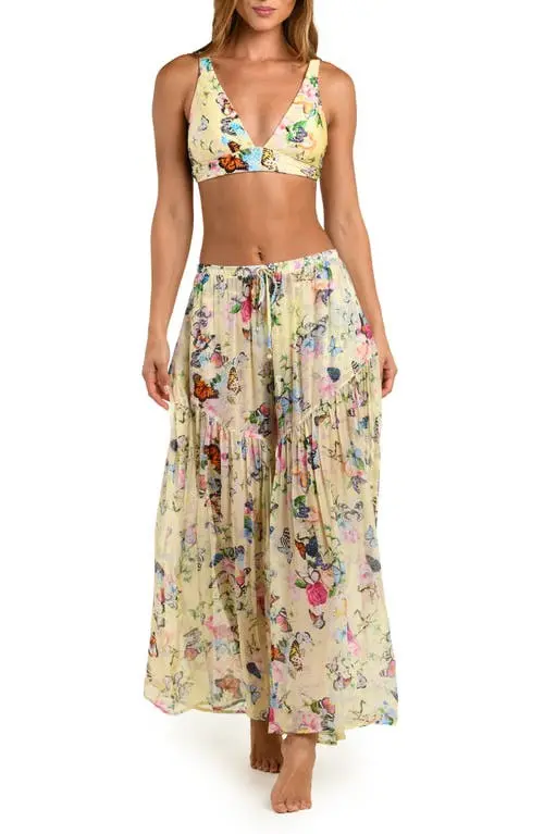L'Agence Garden Butterflies Wide Leg Cover-up Pants - Yellow Multi