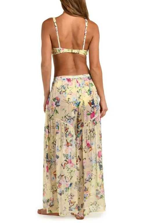 L'Agence Garden Butterflies Wide Leg Cover-up Pants - Yellow Multi