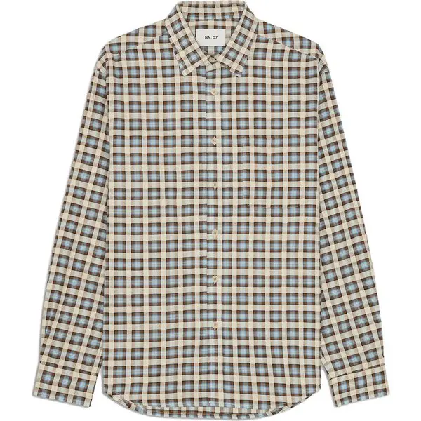Nn07 Deon 50037 Organic Cotton Button-up Shirt - Blue Check