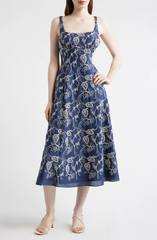 Julia Jordan Embroidered Cotton Fit & Flare Midi Dress