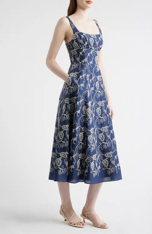 Julia Jordan Embroidered Cotton Fit & Flare Midi Dress