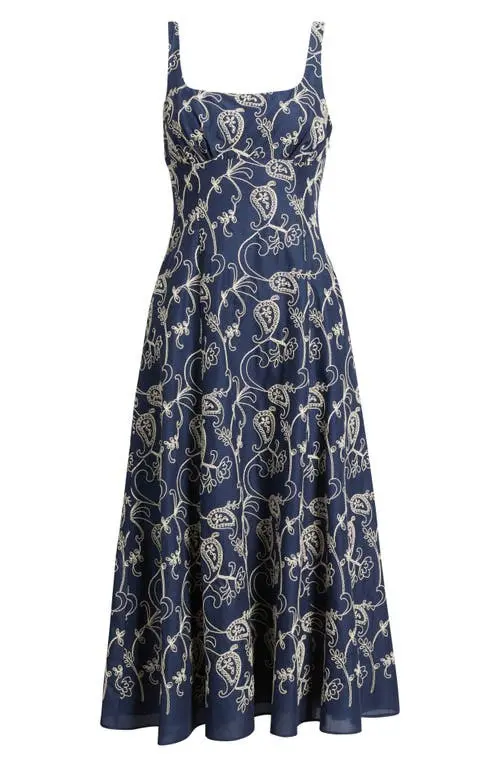 Julia Jordan Embroidered Cotton Fit & Flare Midi Dress