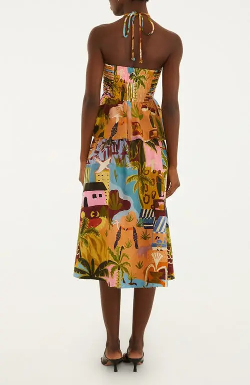 Farm Rio Tropical Print Corded Bodice Midi Dress