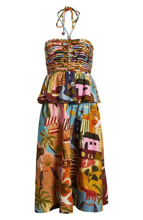 Farm Rio Tropical Print Corded Bodice Midi Dress
