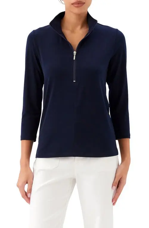 Karen Kane Quarter Zip Travel Jersey Pullover - Navy