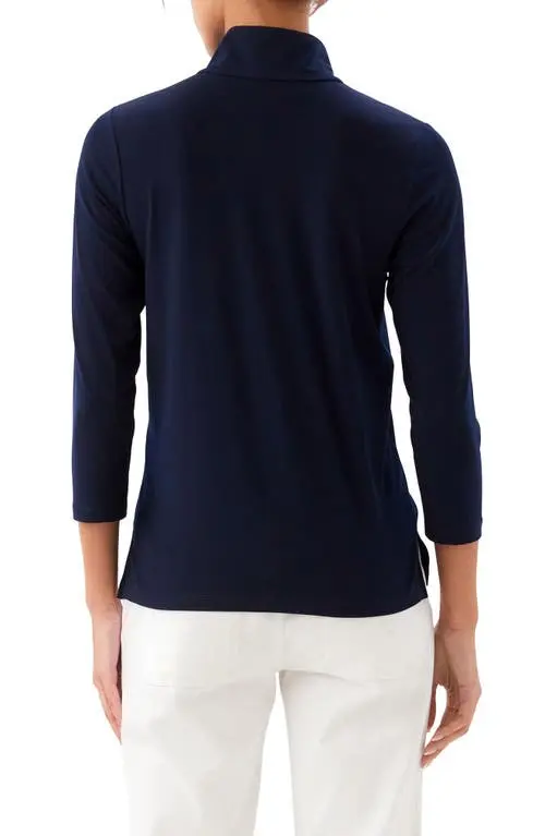 Karen Kane Quarter Zip Travel Jersey Pullover - Navy