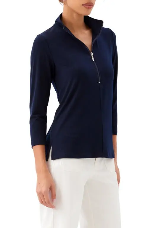 Karen Kane Quarter Zip Travel Jersey Pullover - Navy