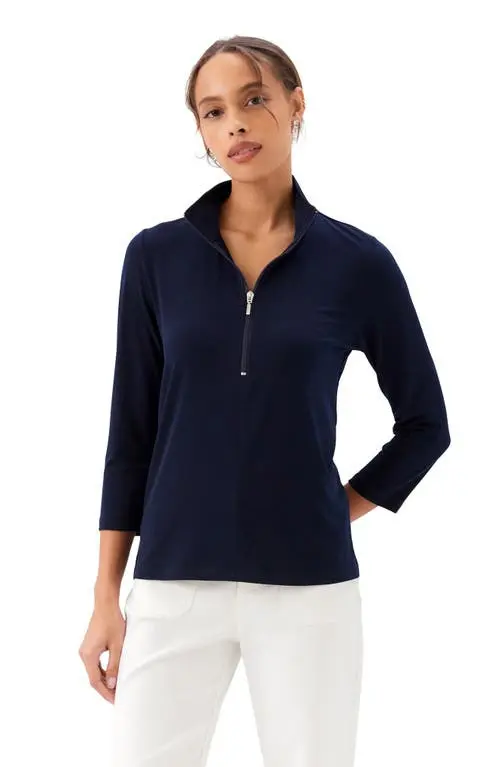 Karen Kane Quarter Zip Travel Jersey Pullover - Navy