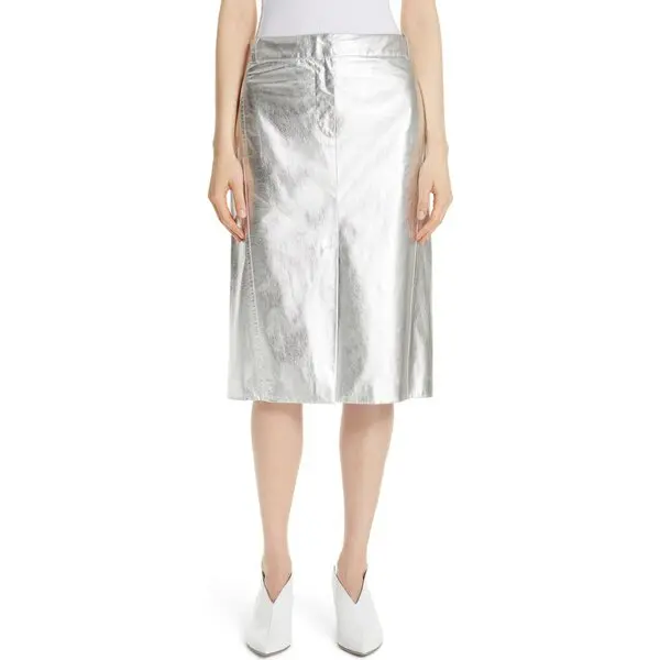 Tibi Tech Faux Leather Trouser Skirt - Silver