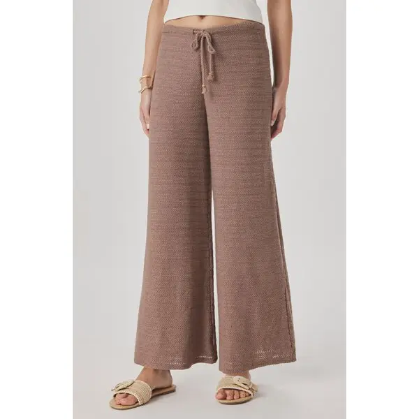 Splendid Marisol Mixed Stitch Wide Leg Pants - Wicker Beige