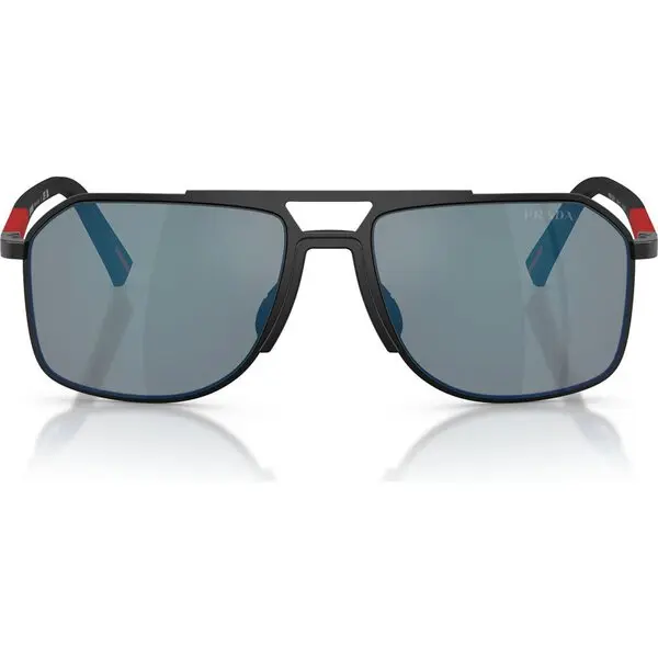 Prada 56mm Pilot Sunglasses - Matte Black/grey Blue/red