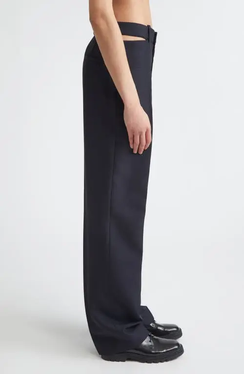 JIL SANDER Slashed Waist Wool & Mohair Straight Leg Pants