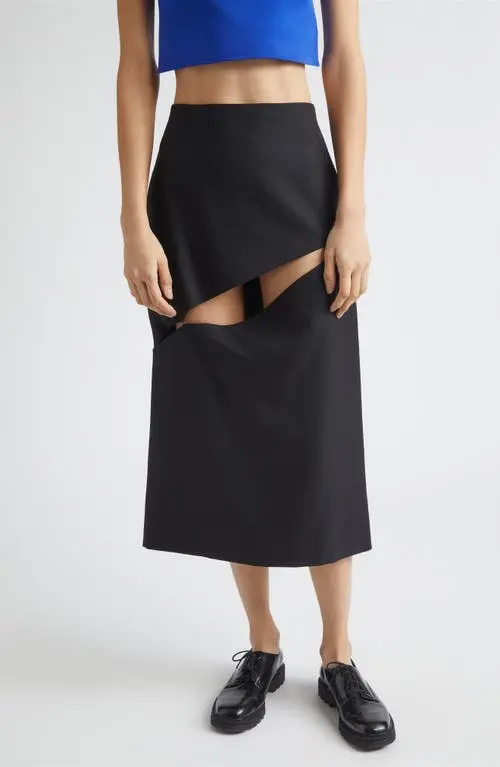 JIL SANDER Diagonal Slash Wool & Mohair Midi Skirt