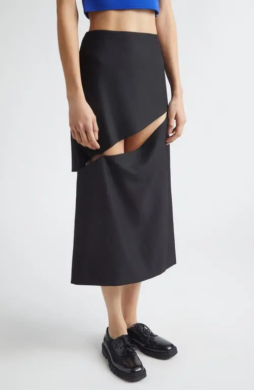 JIL SANDER Diagonal Slash Wool & Mohair Midi Skirt