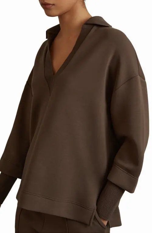 REISS Bernie Johnny Collar Sweatshirt - Chocolate