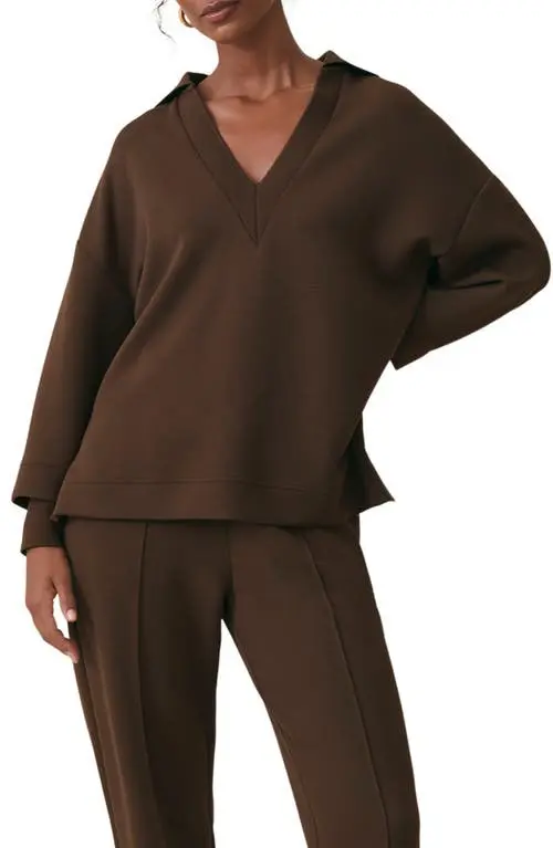REISS Bernie Johnny Collar Sweatshirt - Chocolate