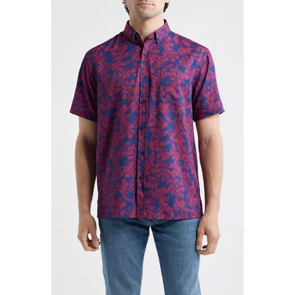 KAHALA Tide Pool Short Sleeve Button-up Shirt - Navy