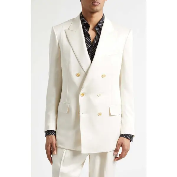 TOM FORD Double Breasted Silk Peached Gabardine Jacket