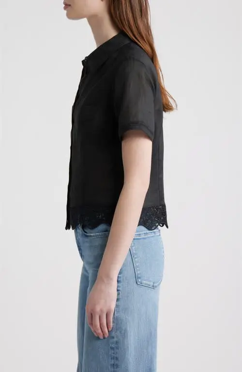 FRAME Embroidered Seaside Ramie Button-up Top - Black