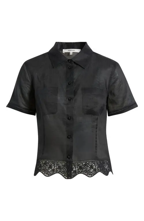 FRAME Embroidered Seaside Ramie Button-up Top - Black