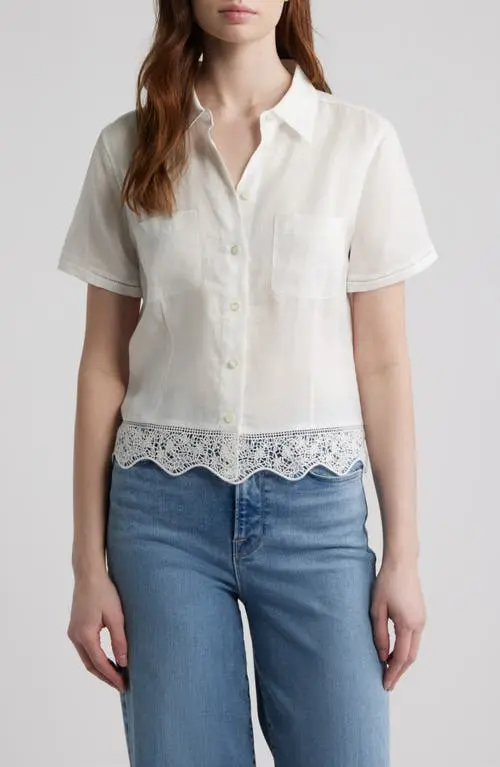 FRAME The Embroidered Seaside Ramie Button-up Top - White