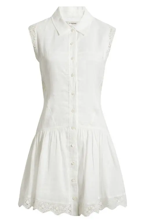 FRAME The Embroidered Ramie Button-up Dress - White