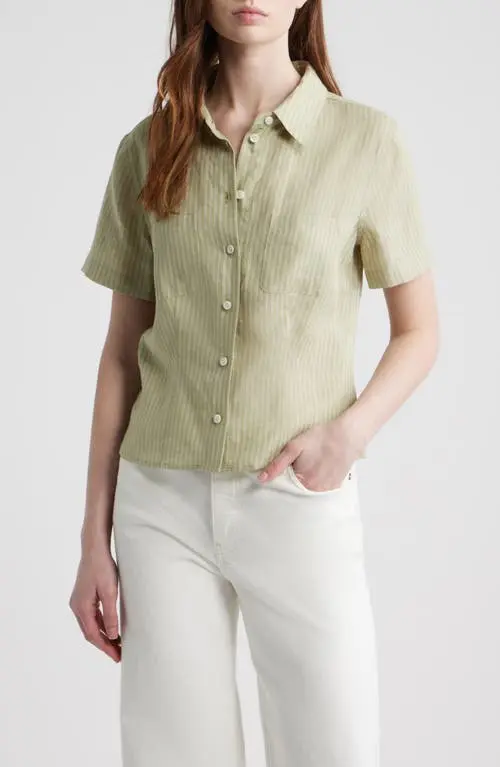 FRAME The Seaside Pinstripe Button-up Top - Sage Multi