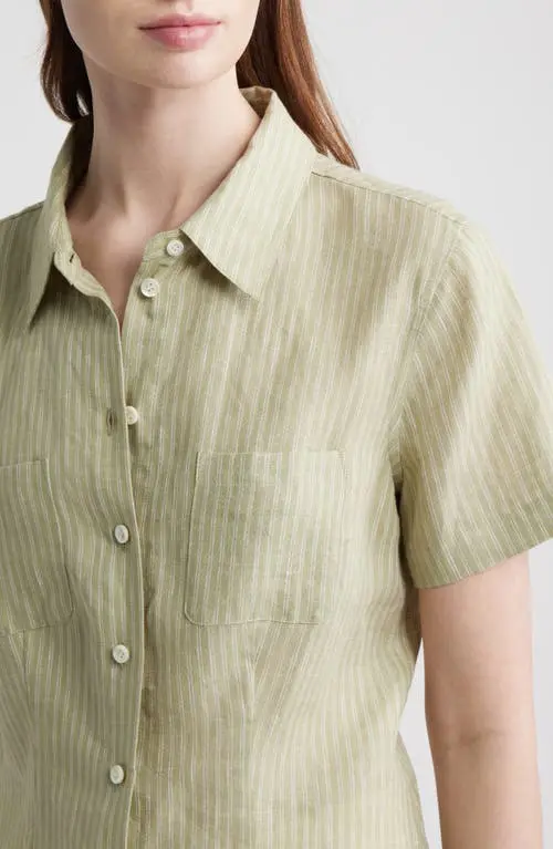 FRAME The Seaside Pinstripe Linen Button-up Top