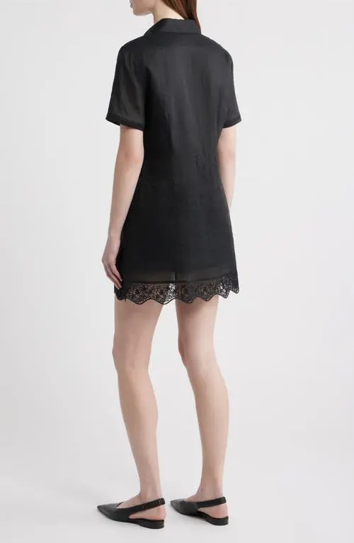 FRAME Embroidered Ramie Button-up Minidress