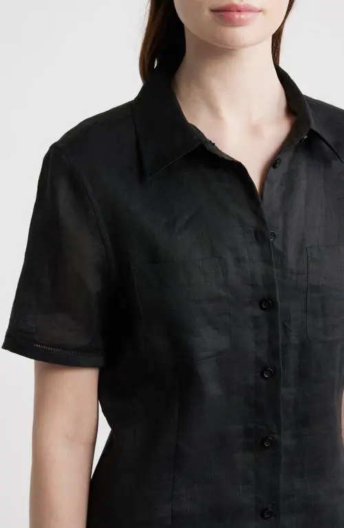 FRAME Embroidered Ramie Button-up Minidress