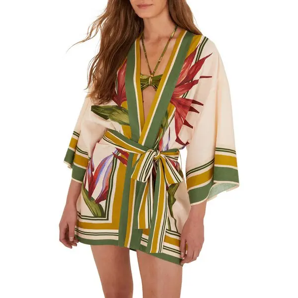 Farm Rio Strelitzia Tie Waist Cover-up Dress - Strilitzia Light
