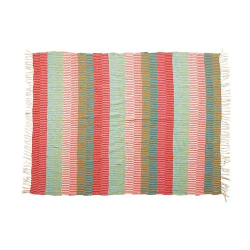 STORIED HOME Soft Woven Reclaimed Cotton Blend Throw - Red