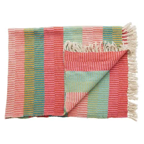 STORIED HOME Soft Woven Reclaimed Cotton Blend Throw